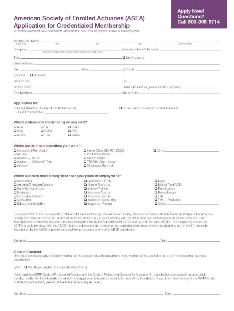 Fillable Online American Society of Enrolled Actuaries (ASEA ...