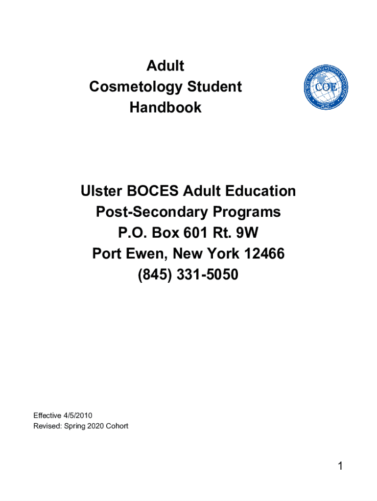 Fillable Online Adult Cosmetology Student Handbook Ulster BOCES Adult ...
