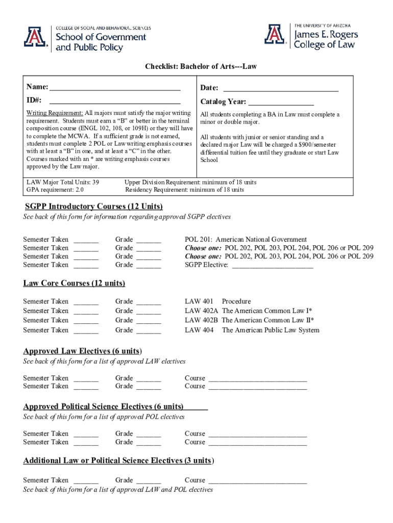 Fillable Online sgpp arizona 1 Degree Checklist and Program Certification for Bachelor ... Fax ...