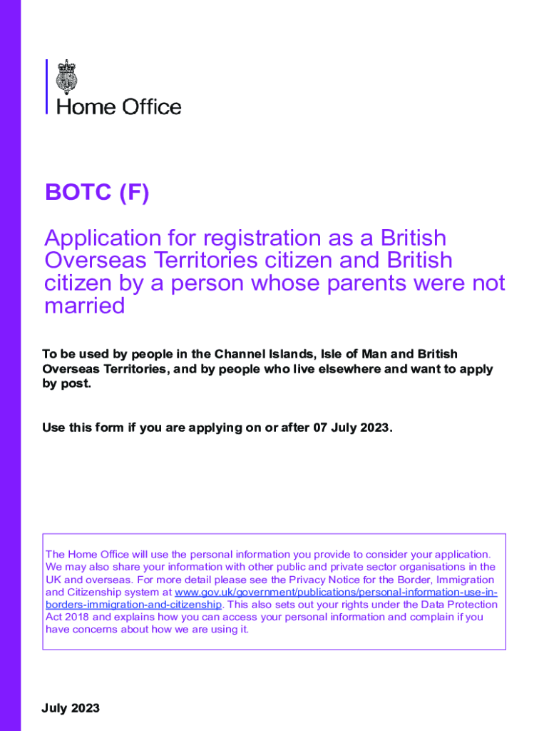 Fillable Online BOTC (F) Application for registration as a British ...