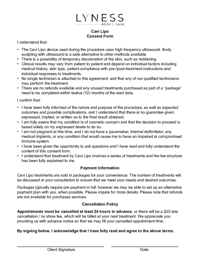 Fillable Online Cavi Lipo Consent Form I understand that Fax Email ...