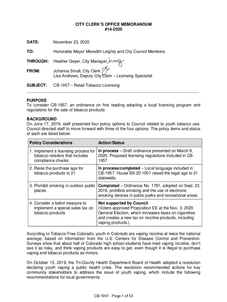 Fillable Online webdocs northglenn CITY CLERKS OFFICE MEMORANDUM Fax Email Print - pdfFiller