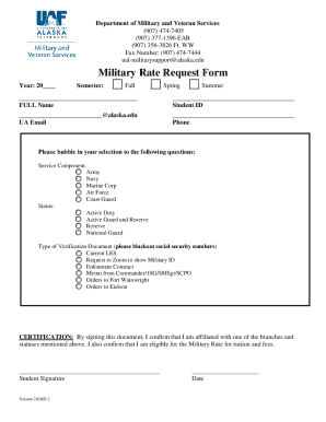 Fillable Online UAF Military Rate Request Form Fax Email Print - pdfFiller