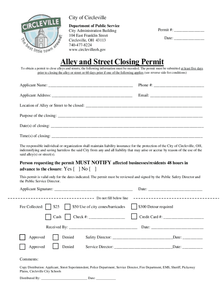 Fillable Online Alley and Street Closing Permit Fax Email Print - pdfFiller