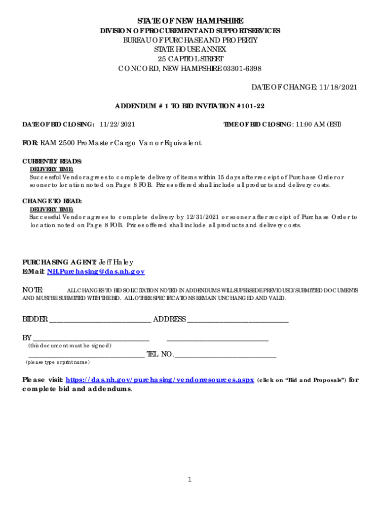Fillable Online ADDENDUM # 1 TO BID INVITATION #101-22 Fax Email Print ...