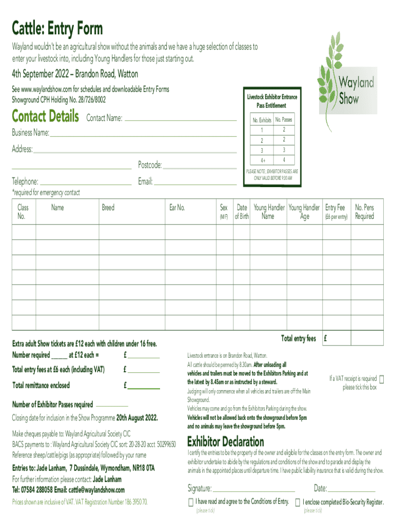 Fillable Online Cattle: Entry Form Fax Email Print - pdfFiller