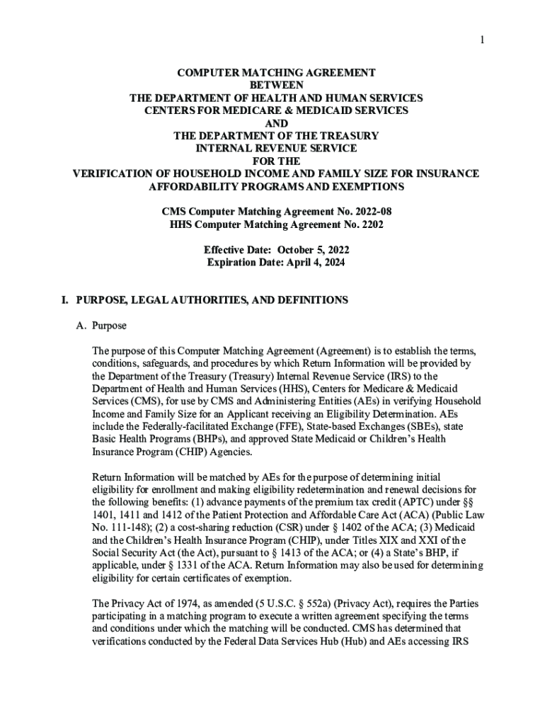 Fillable Online computer matching agreement between the department of ...