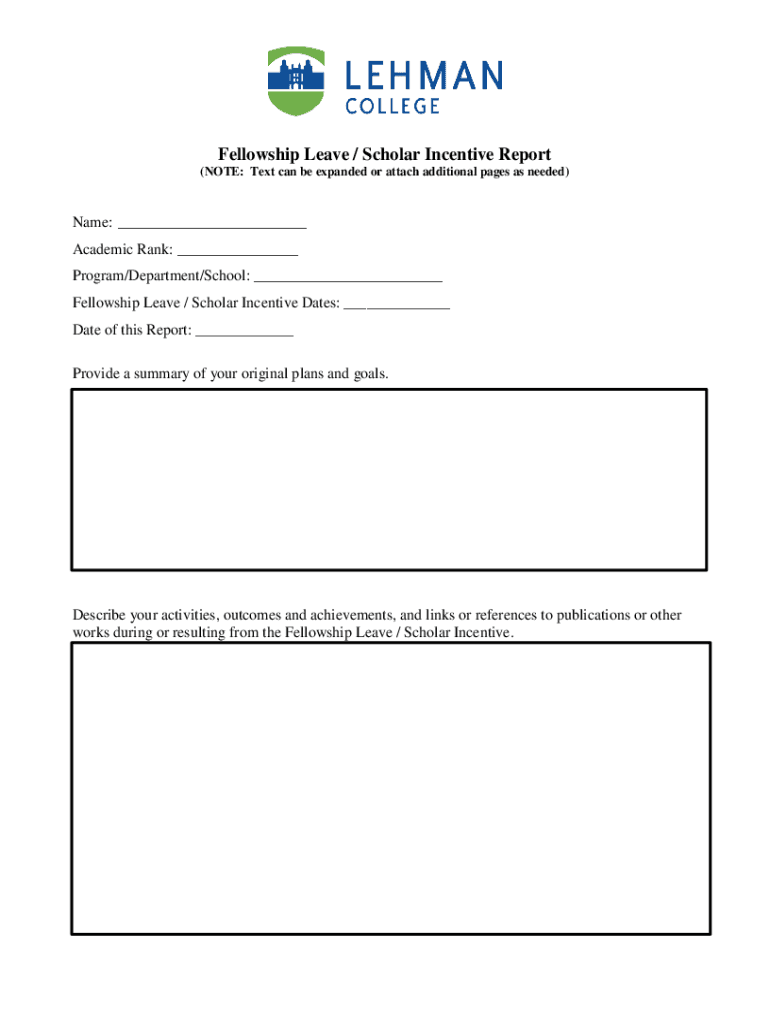 Fillable Online Fellowship Award Scholar Incentive Report. Fellowship Award Scholar Incentive ...