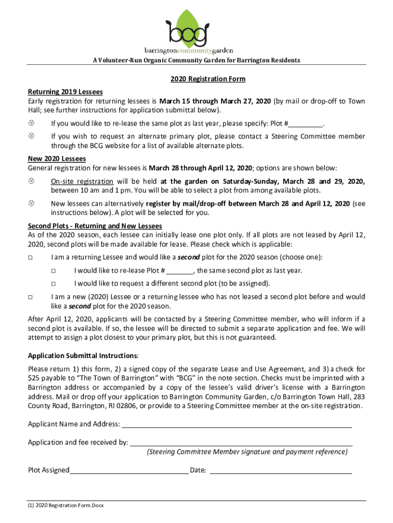 Fillable Online Overlook Park Community Garden Plot Rental Application ...
