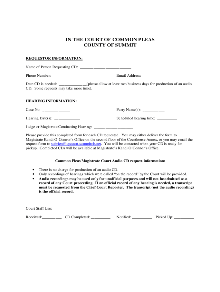 Fillable Online AUDIO RECORDING CD REQUEST FORM Fax Email Print - pdfFiller