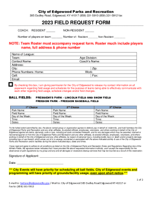 Fillable Online Parks/Recreation FormsCity of Edgewood Fax Email Print - pdfFiller