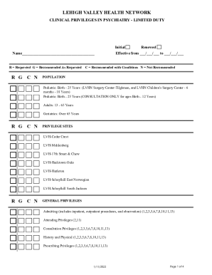 Fillable Online clinical privileges in psychiatry - limited duty Fax ...