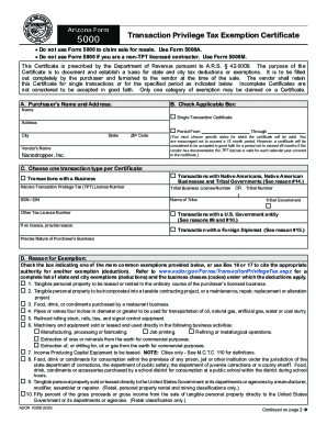 Fillable Online Arizona Transaction Privilege Tax Exemption Certificate ...