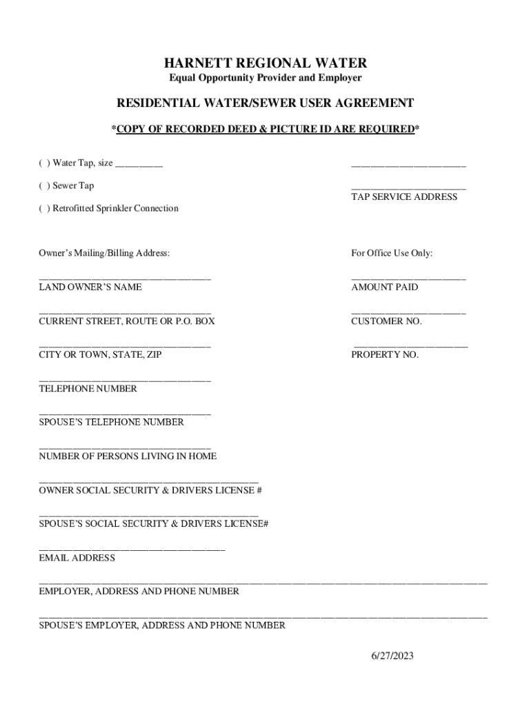 Fillable Online RESIDENTIAL To request a new water and/or sewer ... Fax ...