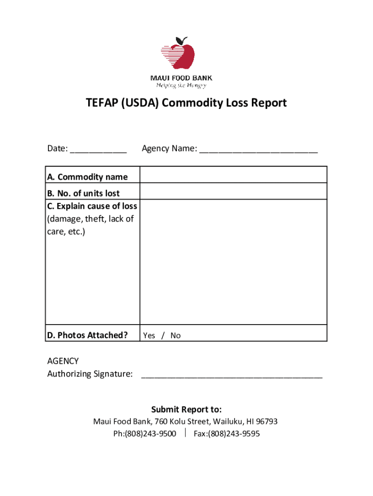 Fillable Online The Emergency Food Assistance Program (TEFAP) Plan of ...