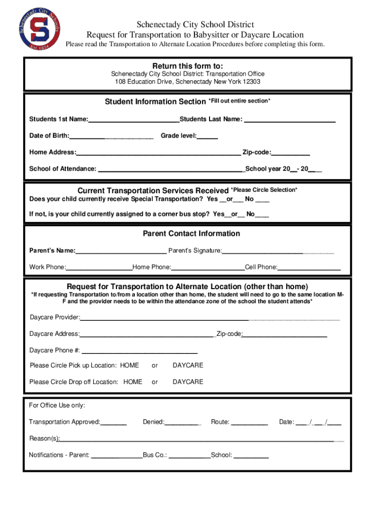 Fillable Online Schenectady City School District Request for ... Fax Email Print - pdfFiller