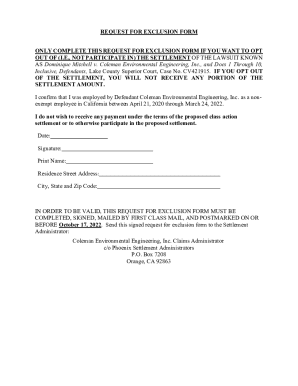 Completable En línea request for exclusion form Fax Email Imprimir ...