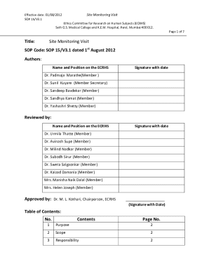 Fillable Online SOP 15/V3 dated 16 - Site Monitoring Visit Fax Email ...