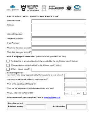 Fillable Online Heritage Education School Visits Travel Subsidy Form ...