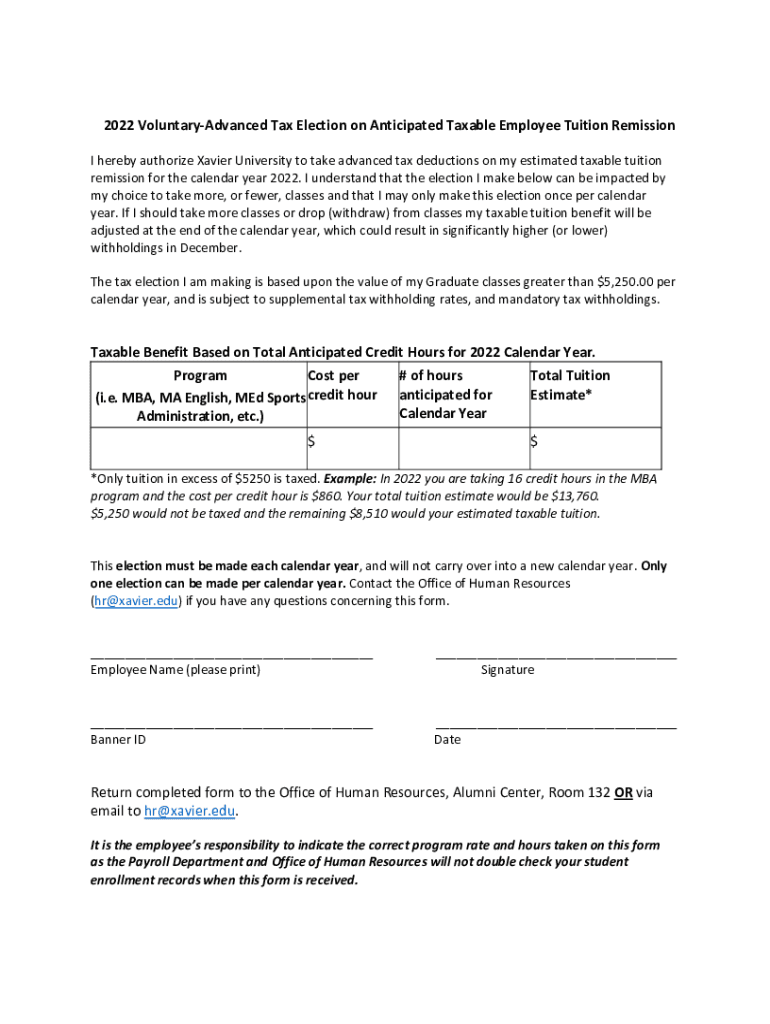 Fillable Online 2022-tuition-remission-voluntary-tax-election-form ...