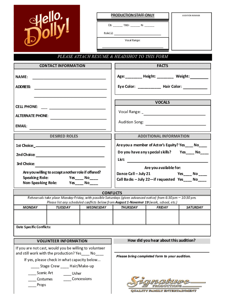 Fillable Online Hello Dolly Audition Form - FINAL.docx Fax Email Print - pdfFiller