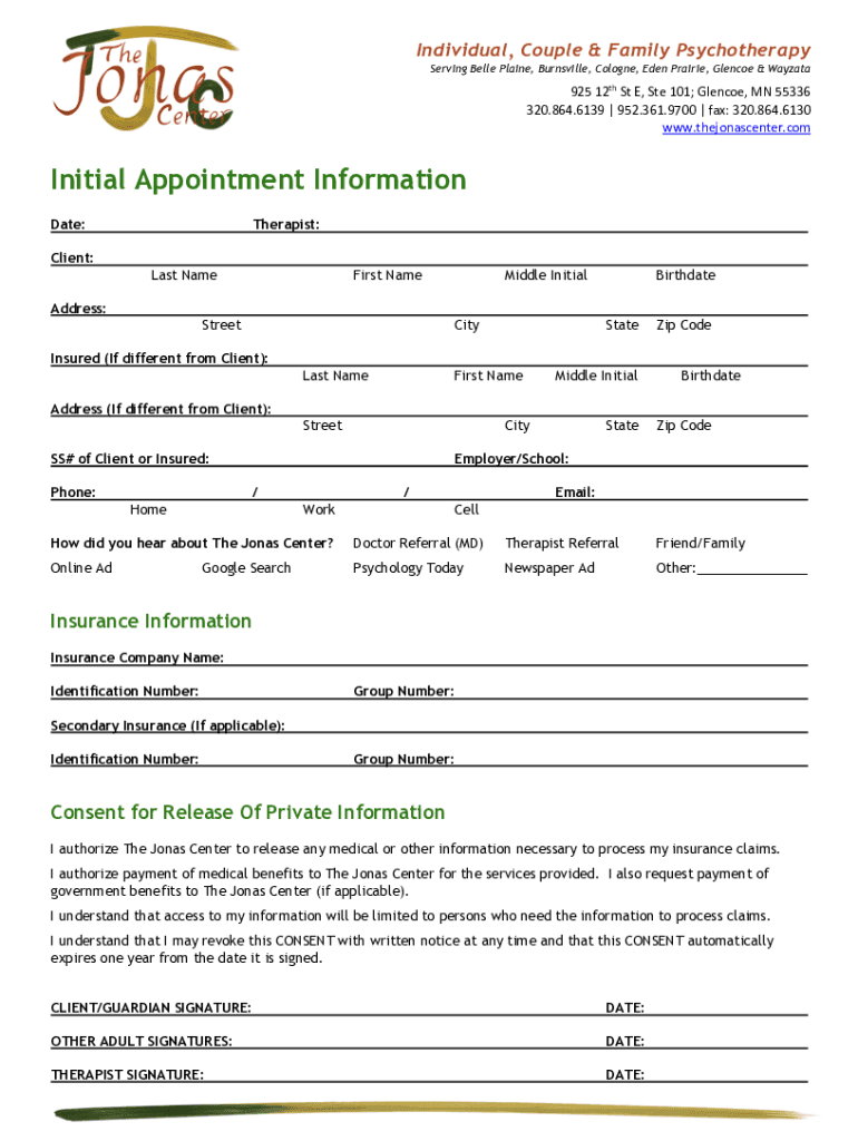 Fillable Online Initial Appointment Information Fax Email Print - pdfFiller