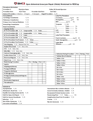 Fillable Online Open Abdominal Aneurysm Repair (OAAA) Worksheet for ...