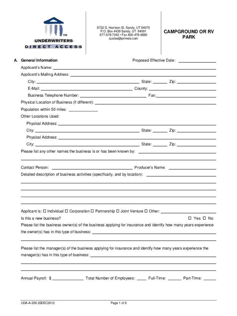 Fillable Online CAMPGROUND OR RV PARK Fax Email Print - pdfFiller