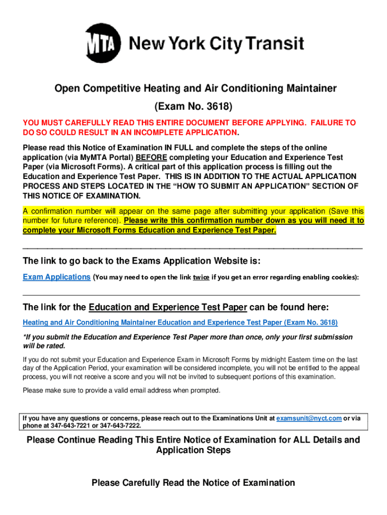 Fillable Online Open Competitive Heating and Air Conditioning Maintainer (Exam ... Fax Email ...