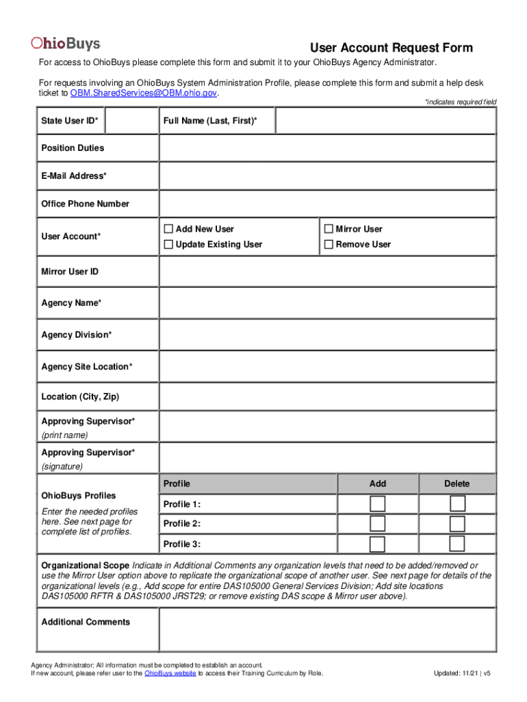 Fillable Online procure ohio Request Agency User Account Form - State ...