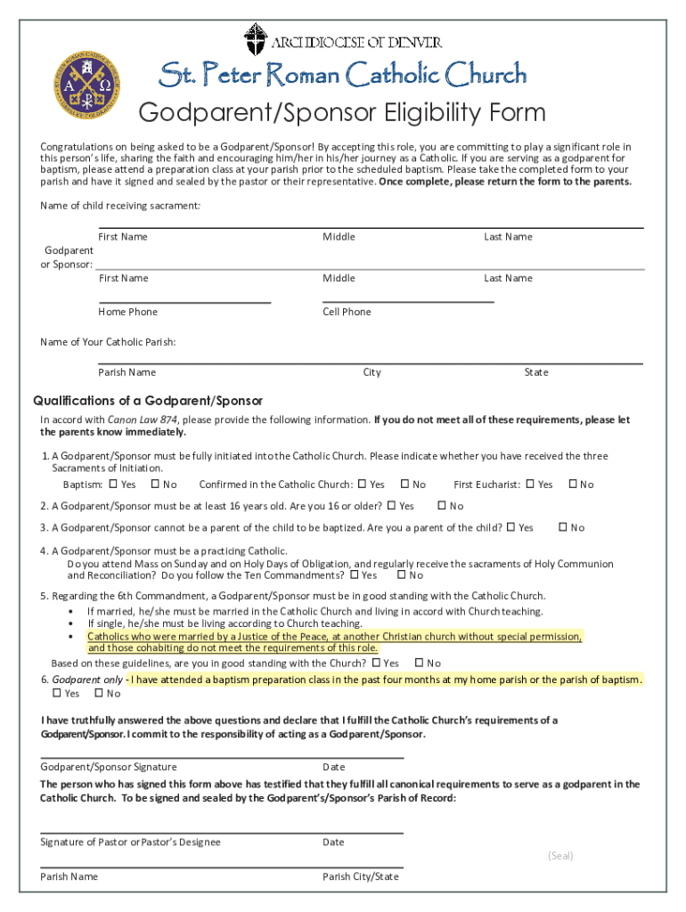 Fillable Online Infant Baptism Application Packet Checklist Fax Email ...