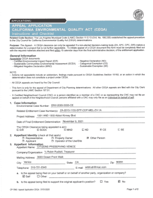 Fillable Online justification for ceqa appeal - LA City Clerk - City of Los Angeles Fax Email ...