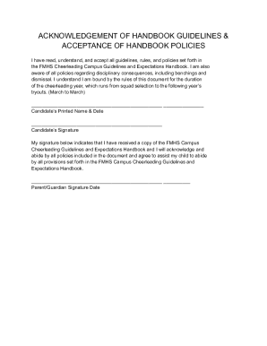Fillable Online ACKNOWLEDGEMENT OF HANDBOOK GUIDELINES & Fax Email ...