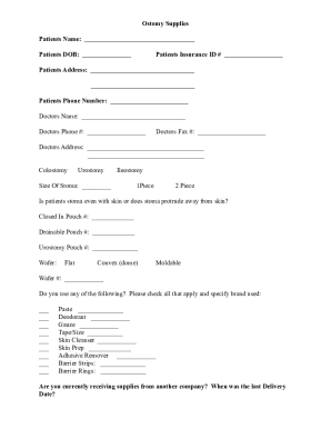 Fillable Online Ostomy Supplies Info Sheet.doc Fax Email Print - pdfFiller
