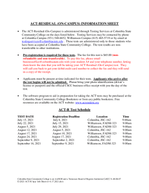 Fillable Online 2021 ACT- ON-CAMPUS INFORMATION SHEET Fax Email Print - pdfFiller