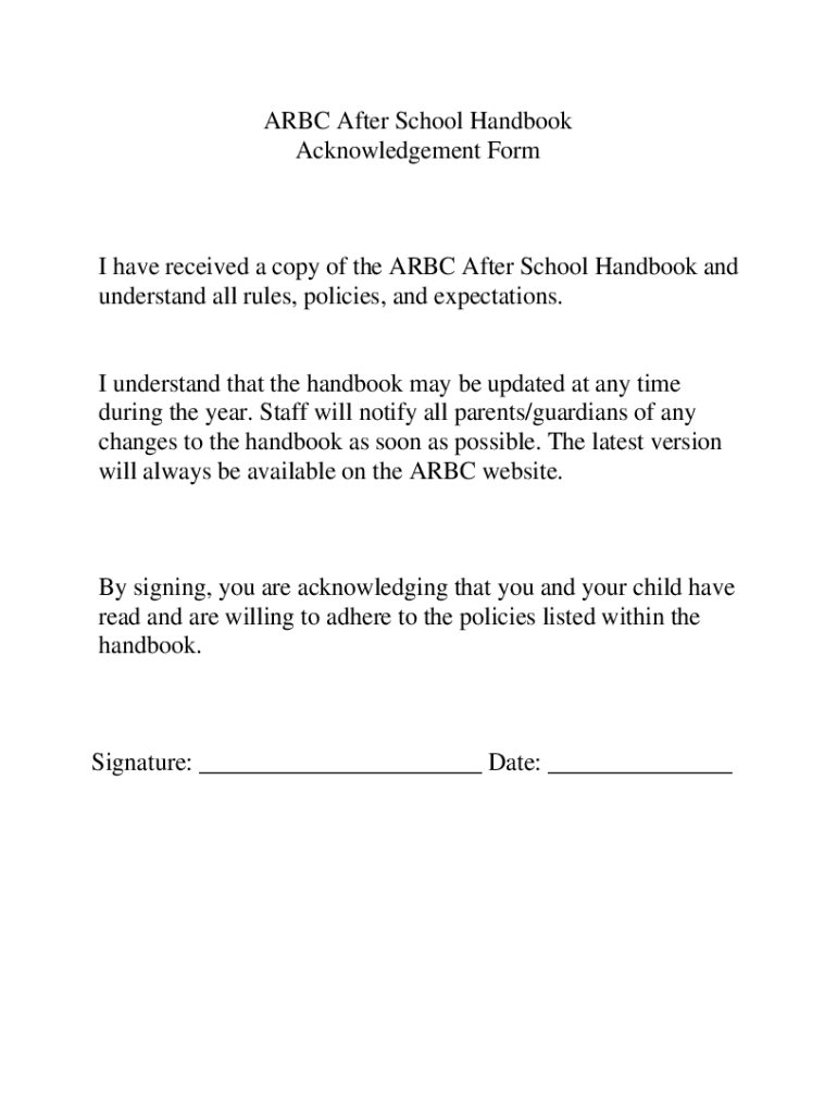 Fillable Online Parent-Handbook-Acknowledgement-Form. ... Fax Email ...