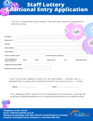 Fillable Online elht nhs Staff lottery additional entries application ...