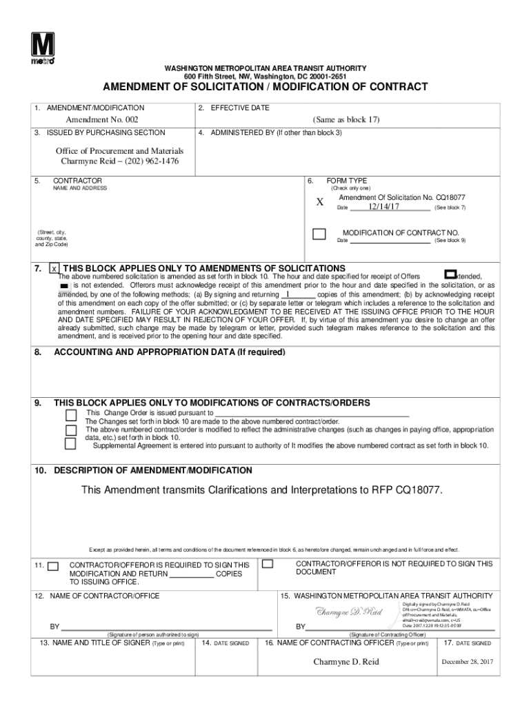 Fillable Online RFP CQ17022 - Amendment Form 2.pdf Fax Email Print ...