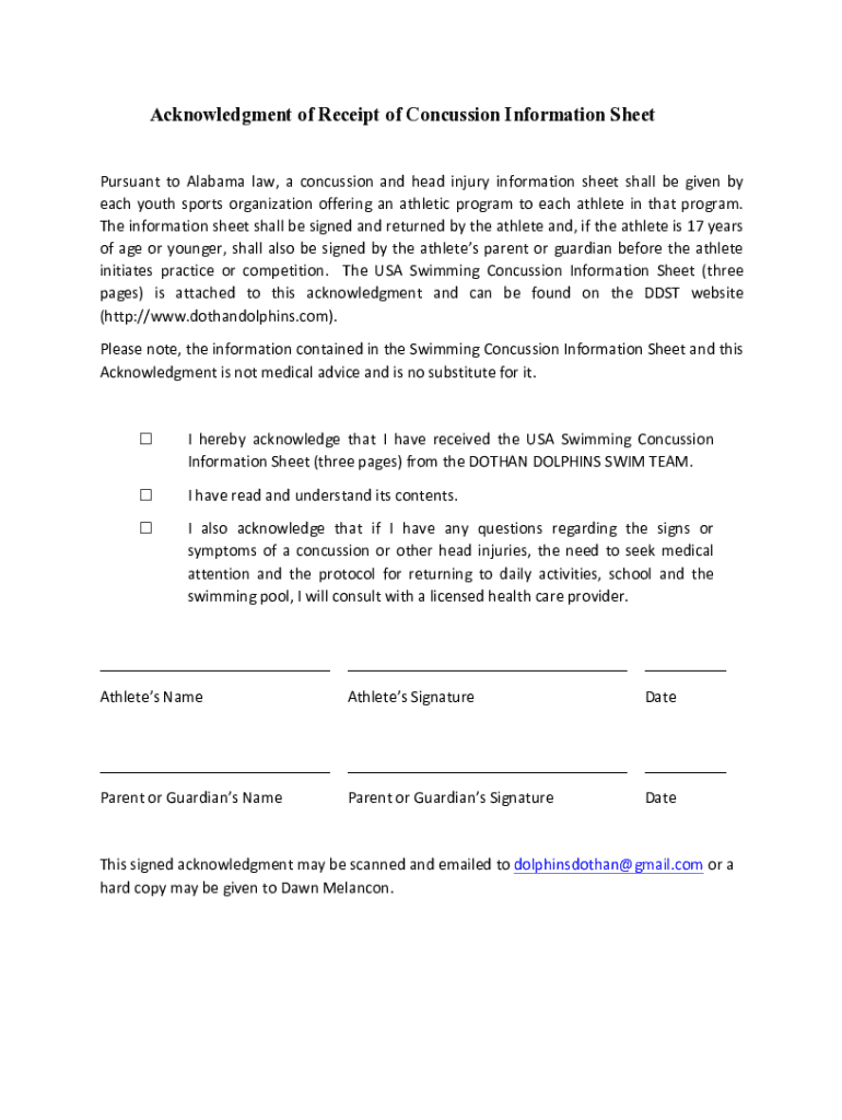 Fillable Online Concussion Protocol Coach Acknowledgement Form Fax ...