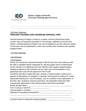 Fillable Online Overload Teaching Approval Form ... Fax Email Print - pdfFiller