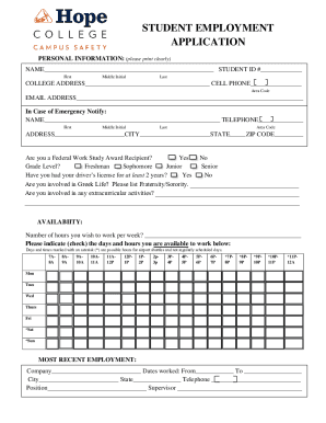 Fillable Online APPLICATION FOR STUDENT EMPLOYMENT Name Fax Email Print - pdfFiller