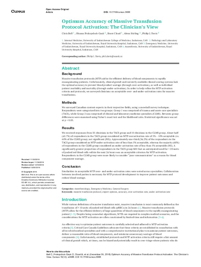 Fillable Online Optimum Accuracy of Massive Transfusion Protocol ... Fax Email Print - pdfFiller