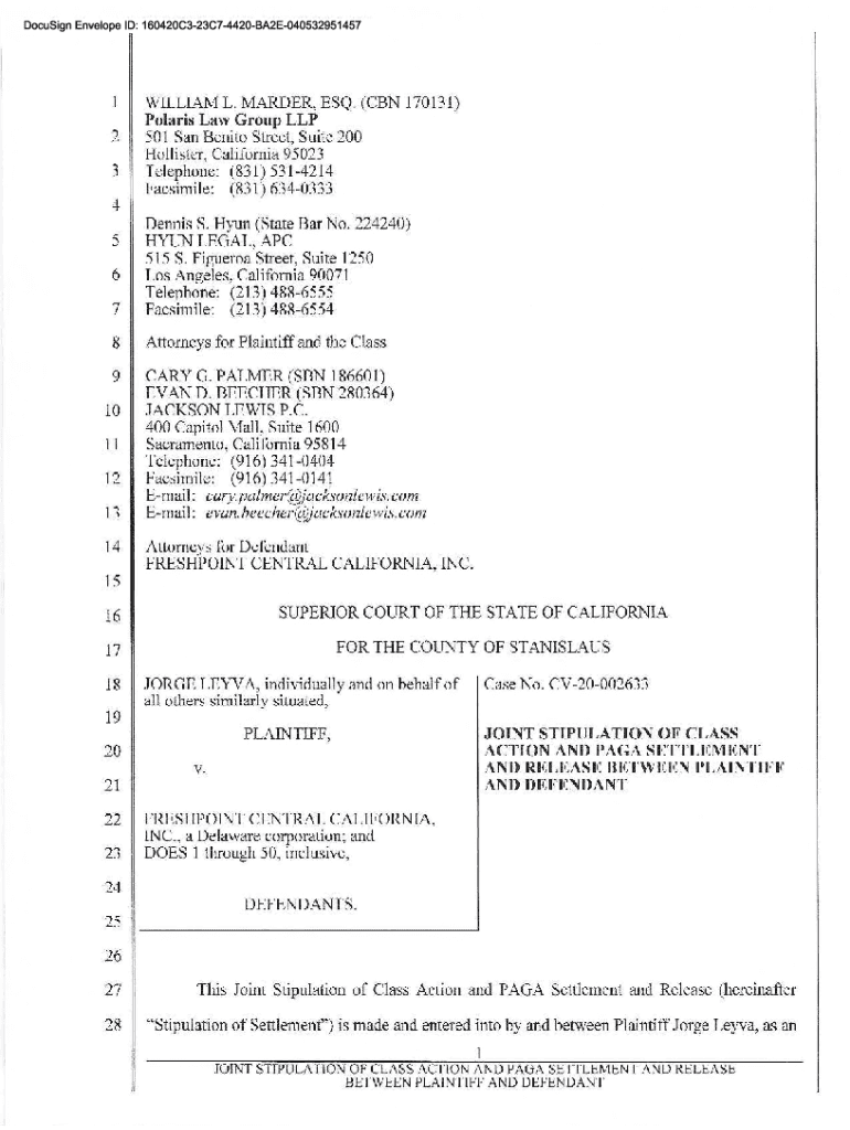 Fillable Online Joint Stipulation of Settlement - needs Cary or Evan ...