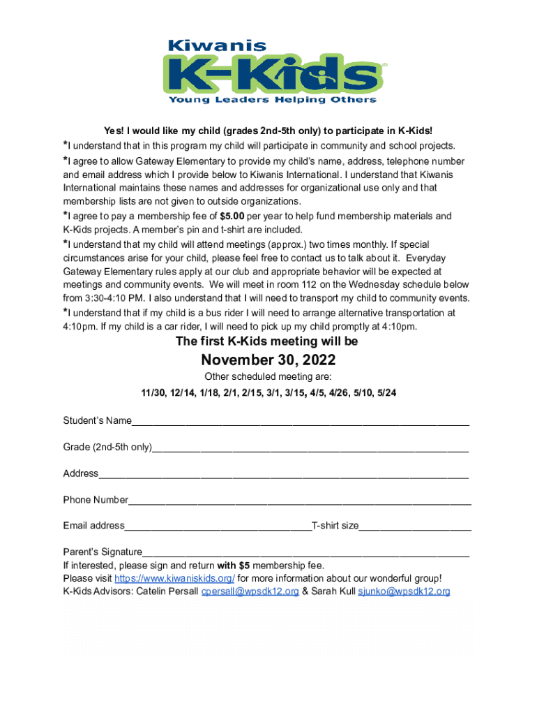 Fillable Online K-Kids registration form Fax Email Print - pdfFiller
