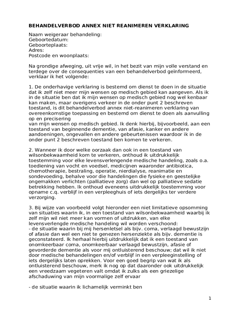 Dutch Medical Treatment Refusal Form - Leeg Invulbare Sjabloon | Vul In ...