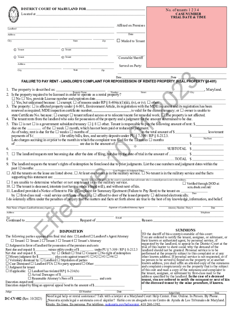 Fillable Online Rent Court for Tenants Part 1: Notice and Trial - Maryland Courts Fax Email ...