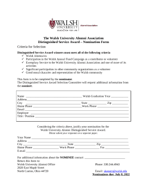 Distinguished Service Award - Nomination Doc Template | pdfFiller