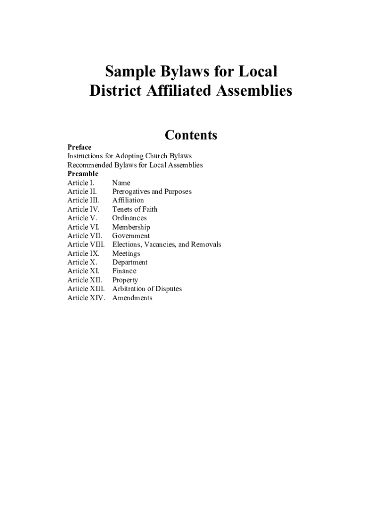 Fillable Online Sample Bylaws for Local District Affiliated Assemblies ...