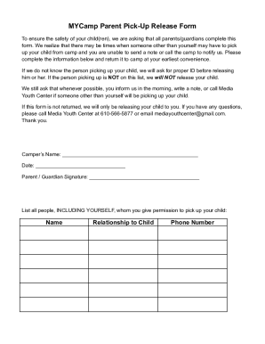 Fillable Online Parent-Pick-Up-Release-Form-and- ... Fax Email Print ...