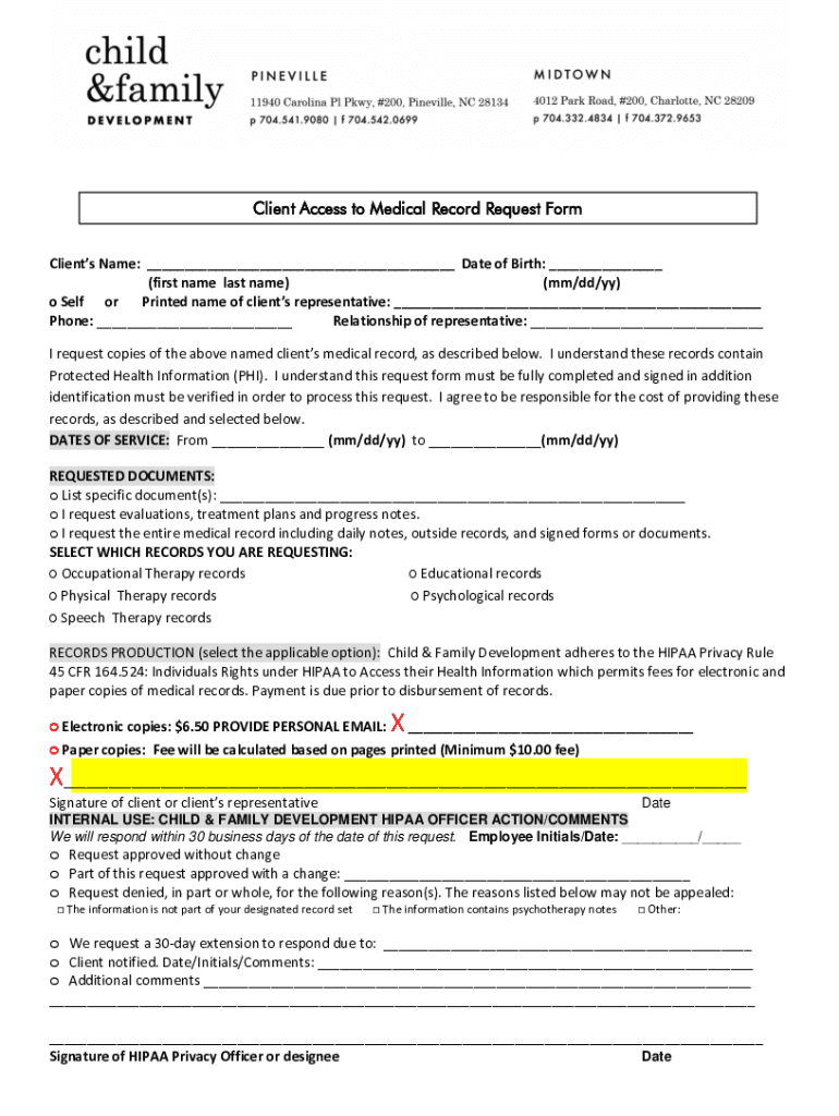 Fillable Online Client Access to Medical Record Request Form Fax Email ...